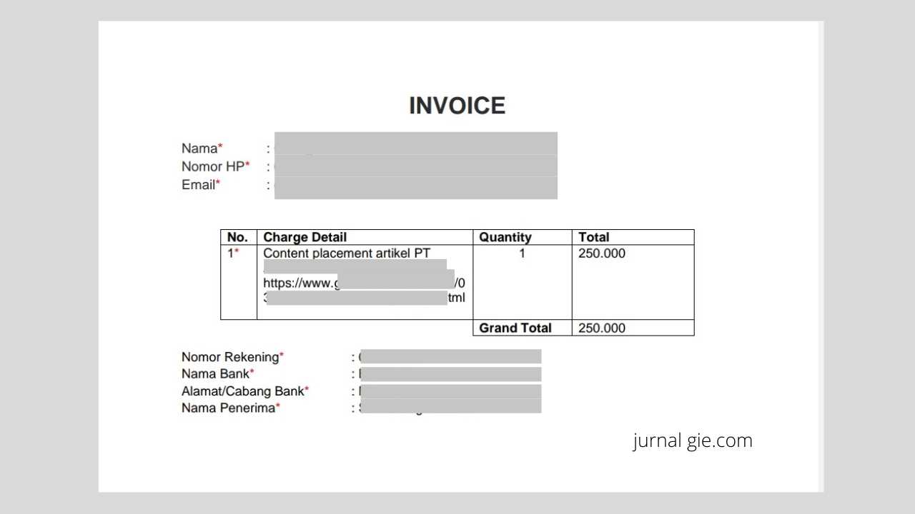 Contoh Invoice Content Placement di Blog